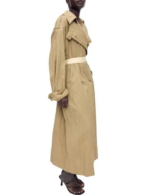 Mango Wrinkled Oversized Belted Trench Coat - Medium Brown