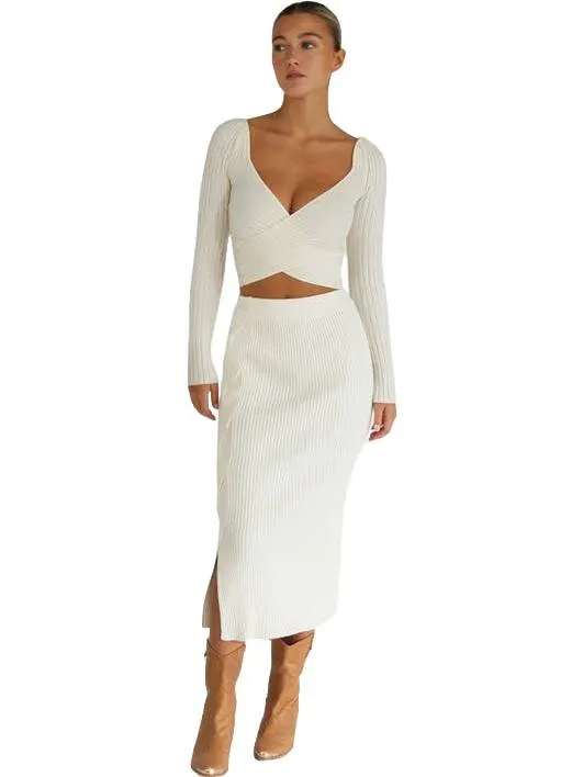 BELLE & BLOOM Knit Midi Skirt - Cream