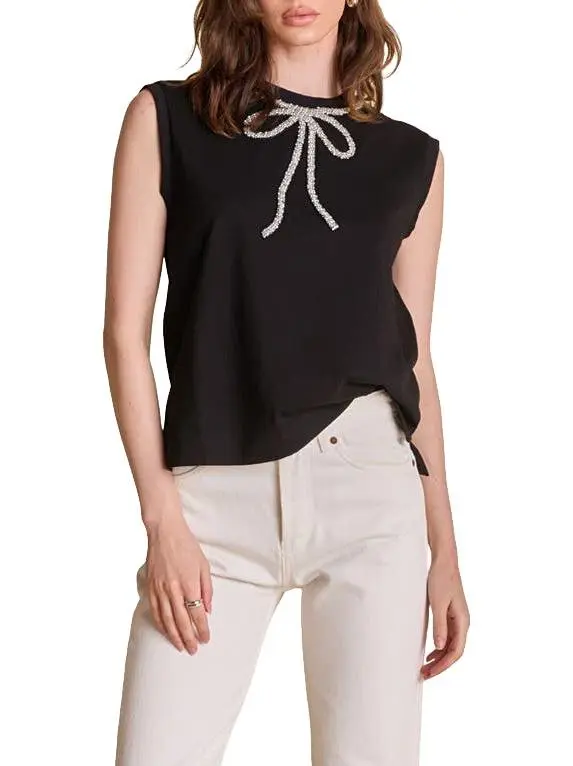 English Factory Rhinestone Bow Sleeveless Top - Black