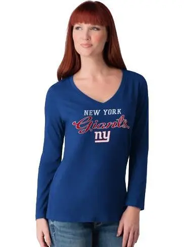 G-III 4HER BY CARL BANKS New York Giants Long Sleeve V-neck T-shirt - Royal