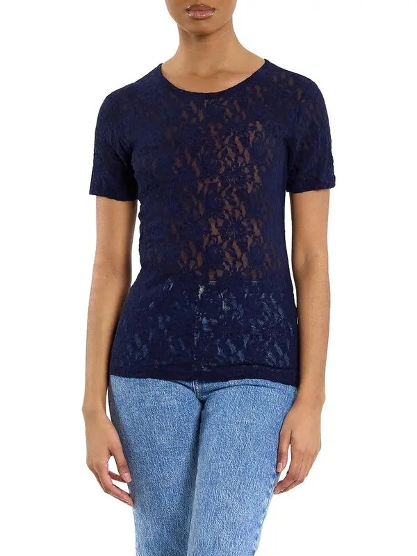 Hanky Panky Signature Lace Long Sleeve Top - Navy