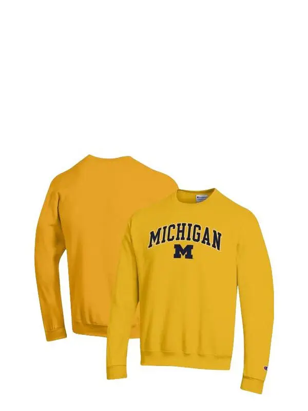 Champion Michigan Wolverines Arch Over Logo Pullover Sweatshirt - Maize