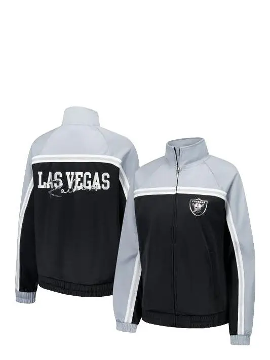 G-III 4HER BY CARL BANKS Las Vegas Raiders Post Game Track Jacket - Black