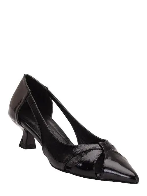 FOREVER & ALWAYS SHOES Sidal Kitten Heel Leather Pumps - Black Patent Leather