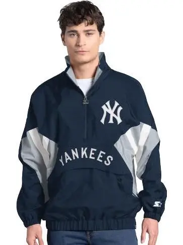 STARTER New York Yankees Cooperstown Half-zip Pullover - Navy