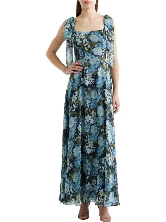 Sachin & Babi Pearl Floral Chiffon Gown - Pacific Blue Petals