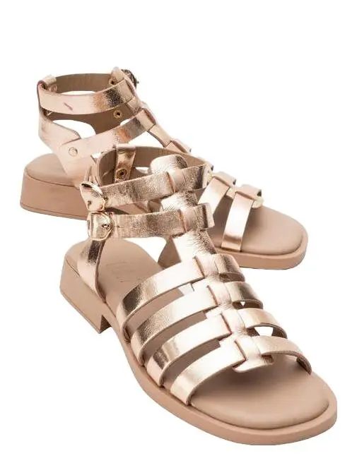 FOREVER & ALWAYS SHOES Frade Leather Sandals - Rose Gold Leather