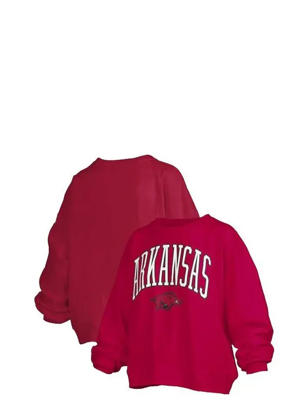 PRESSBOX Arkansas Razorbacks Janise Arch Oversized Pullover Sweatshirt - Cardinal