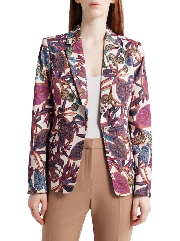 TAHARI ASL Printed One-button Blazer - Wild Berry Tropical