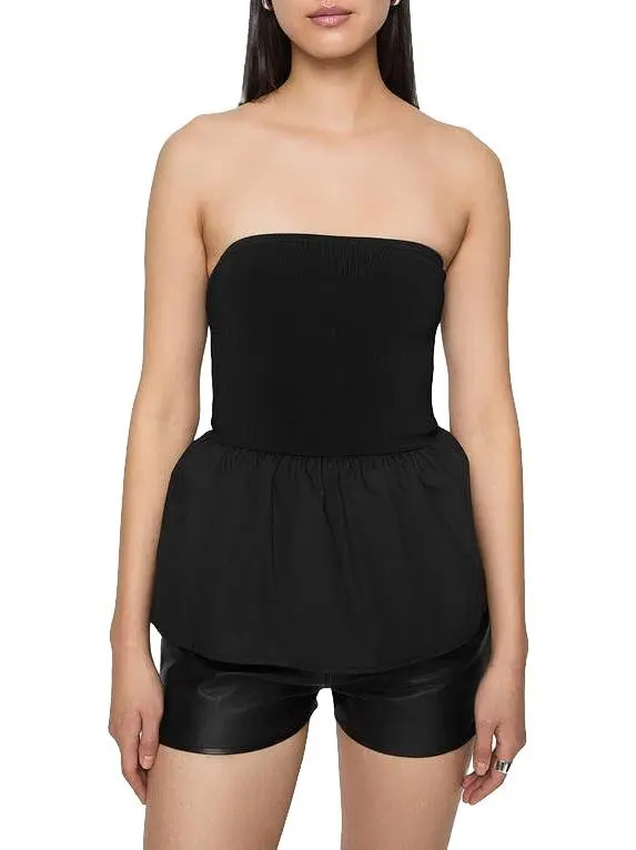 Rebecca Minkoff Mixed Media Strapless Peplum Top - True Black