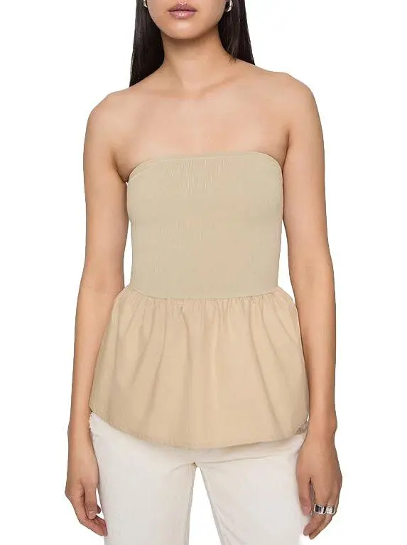 Rebecca Minkoff Mixed Media Strapless Peplum Top - Whisper