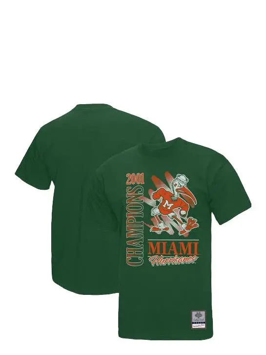 Mitchell & Ness Miami Hurricanes Retro Brush Mineral Wash T-shirt - Green