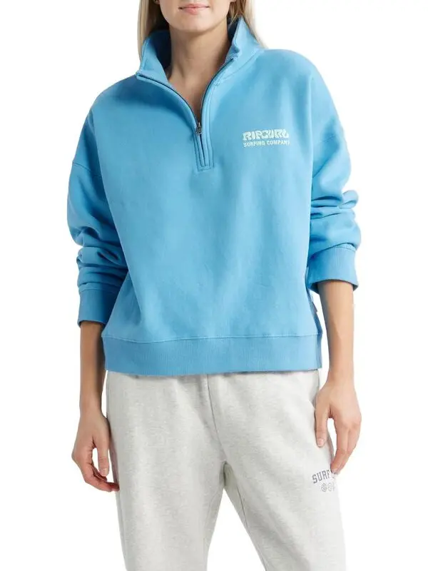 Rip Curl Surf Puff Logo Quarter Zip Sweatshirt - Azure Blue