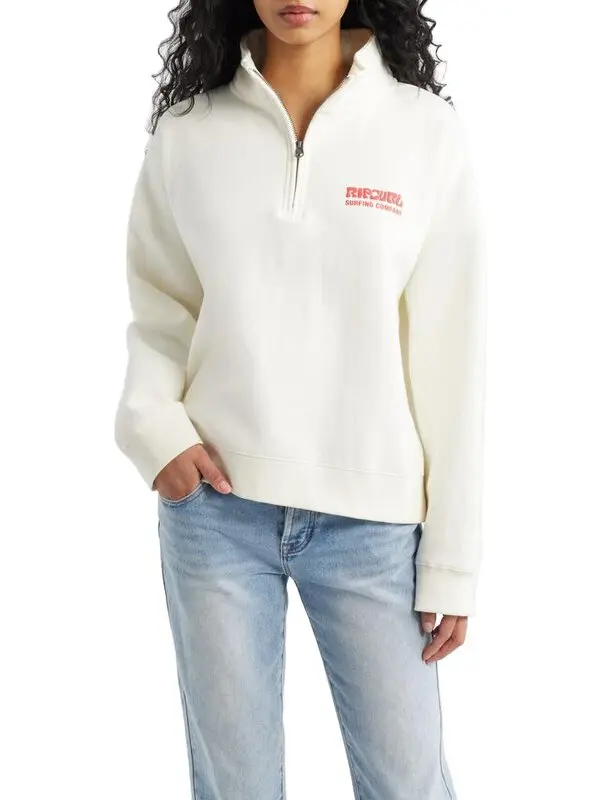 Rip Curl Surf Puff Logo Quarter Zip Sweatshirt - Cayenne