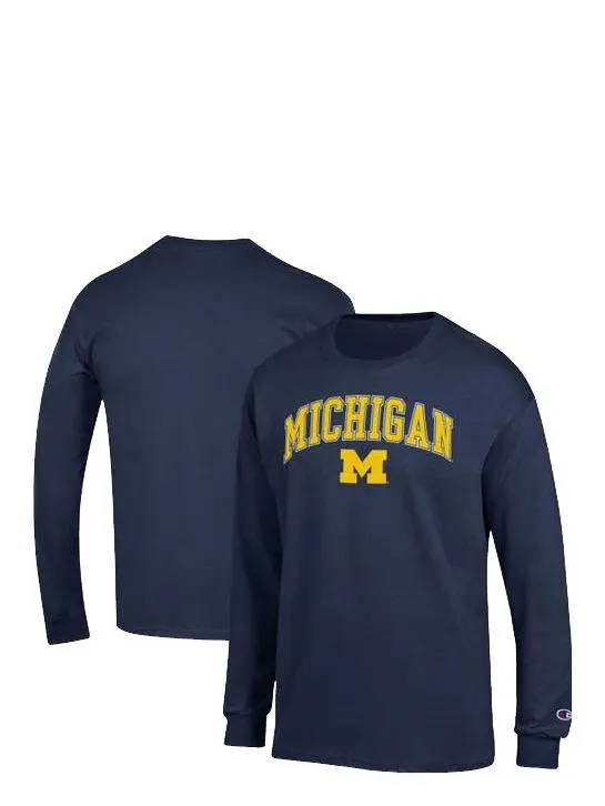 Champion Michigan Wolverines Arch Over Logo Long Sleeve T-shirt - Navy