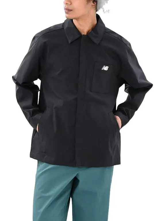 NEW BALANCE Water Repellent Cotton Blend Twill Coach's Jacket - Black