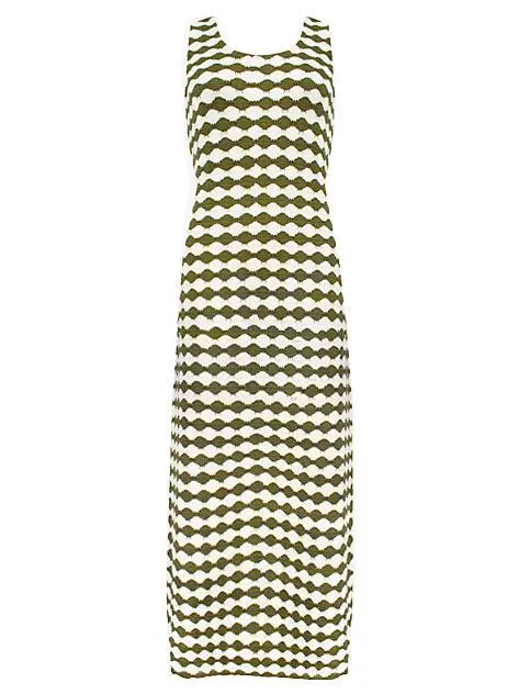 RO&ZO Diamond-pattern Sleeveless Knitted Maxi Dress - Khaki
