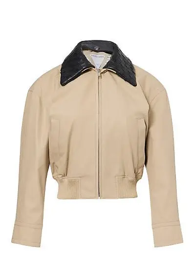 Bottega Veneta Detachable Intrecciato-collar Cotton Twill Blouson Jacket - Beige