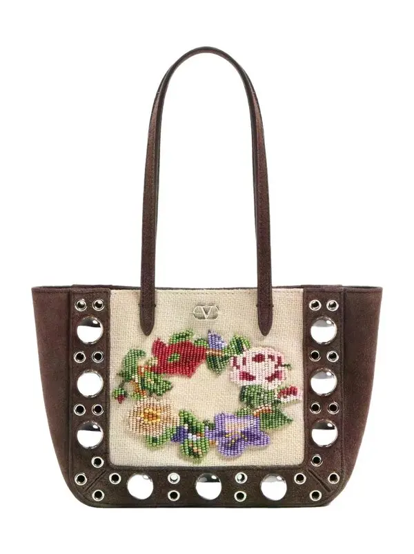 Valentino Garavani Mini Nellcote Embroidered Tote Bag - Brown