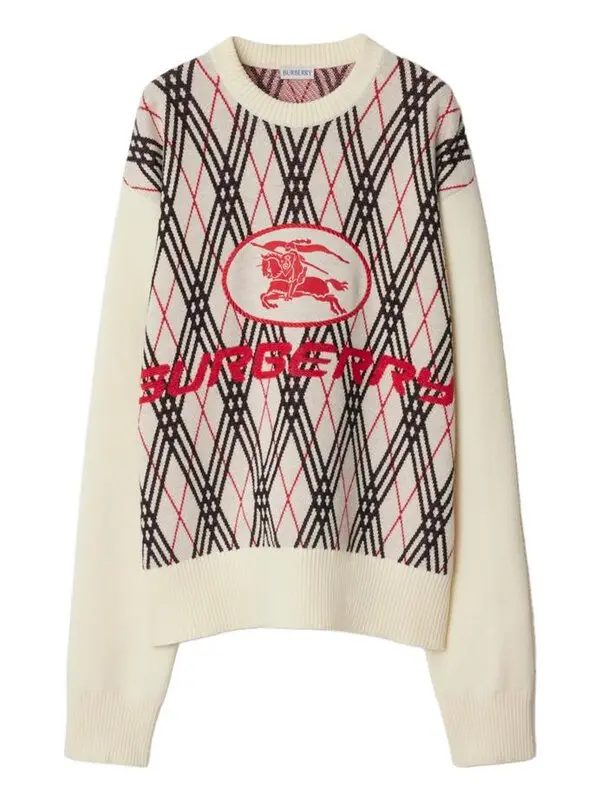 Burberry Argyle Check Wool Blend Sweater - Chalk White