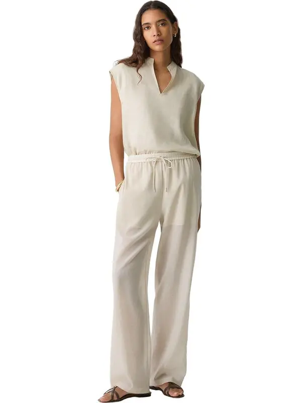 Theory Airy Shirting Drawcord Pull-on Pant - Sand