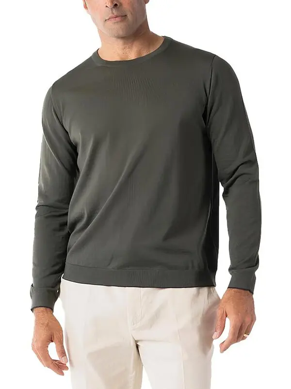 Robert Talbott Keaton Crewneck Sweater - Olive Green With Navy Tipping