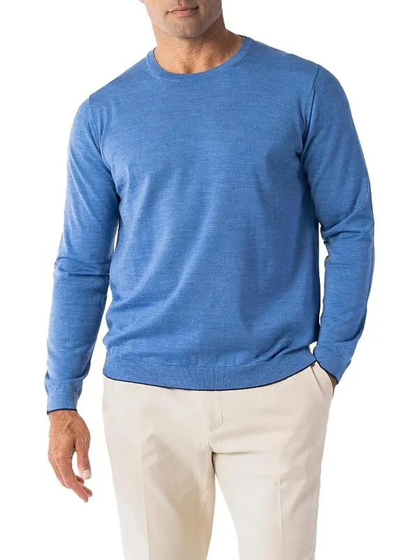 Robert Talbott Keaton Crewneck Sweater - Sky Blue With Navy Tipping