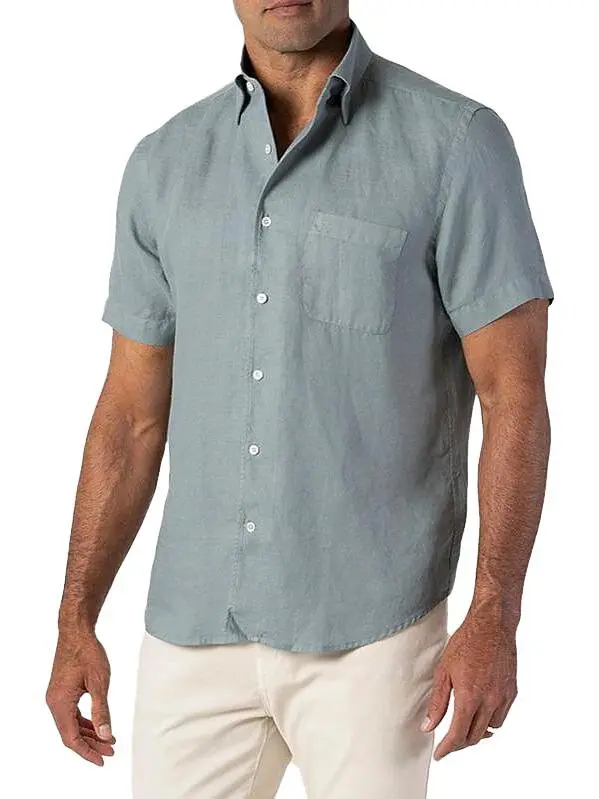 Robert Talbott Morgan Short Sleeve Linen Shirt - Grey