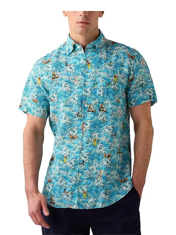 Robert Talbott Morgan Surf Print Linen Short Sleeve Shirt - Blue Waves
