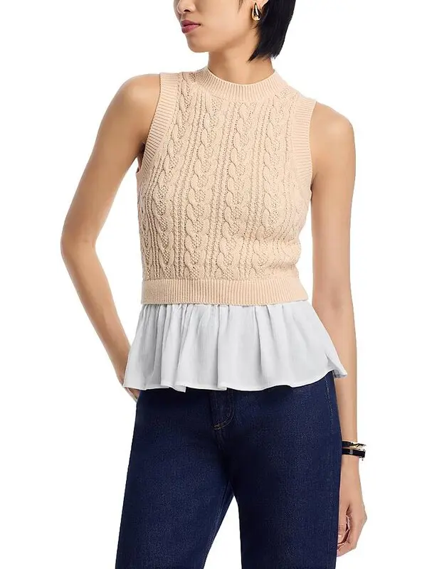 525 America Camilia Mixed Media Cable Tank Top - Sand Dollar