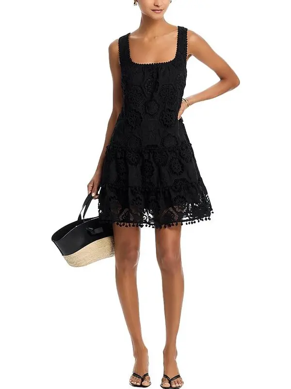 Aqua Crochet Tiered Shift Dress - Black
