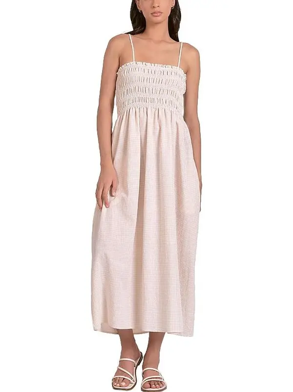 Elan Smocked Maxi Dress - Tan Seersucker