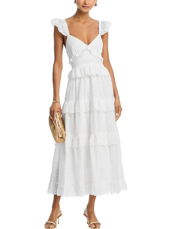 Aqua Eyelet Tie Back Maxi Dress - White