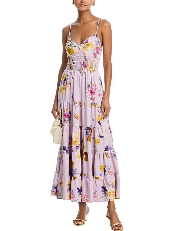 Aqua Floral Twist Front Maxi Dress - Purple