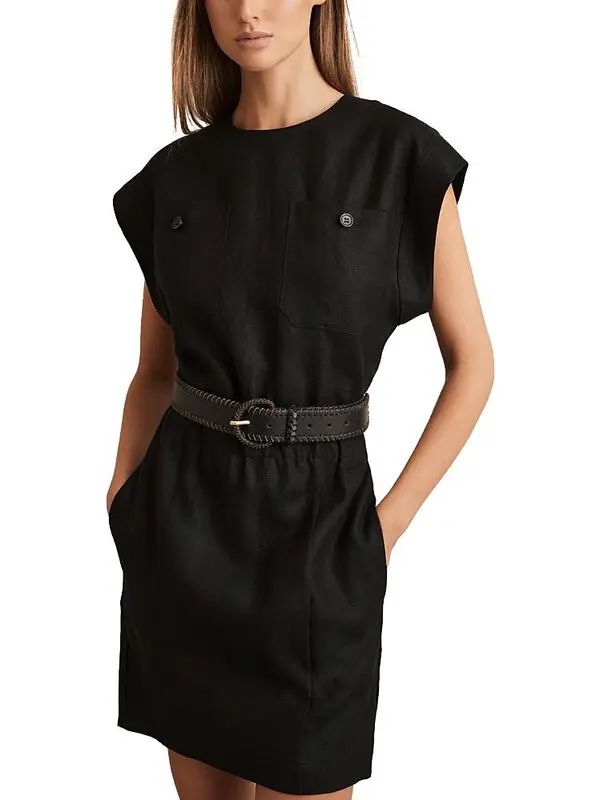 REISS Karly Linen Dress - Black