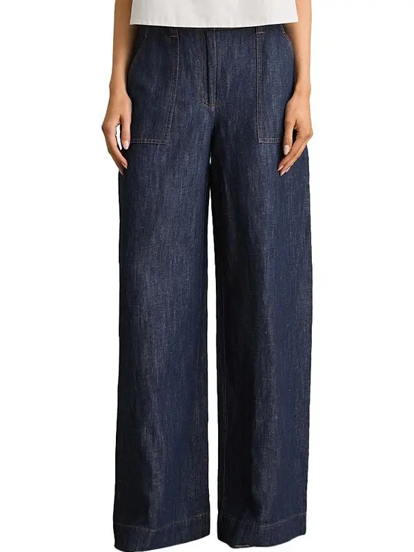 REISS Wide Leg Linen Blend Pants - Indigo