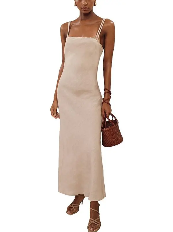 REISS Roxanne Linen Slip Dress - Neutral