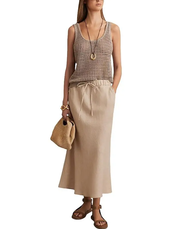 REISS Roxi Linen Slip Midi Skirt - Neutral