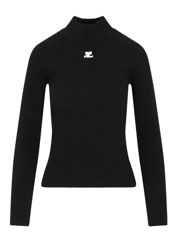 COURREGES Roll Neck Ribbed Jumper - Black