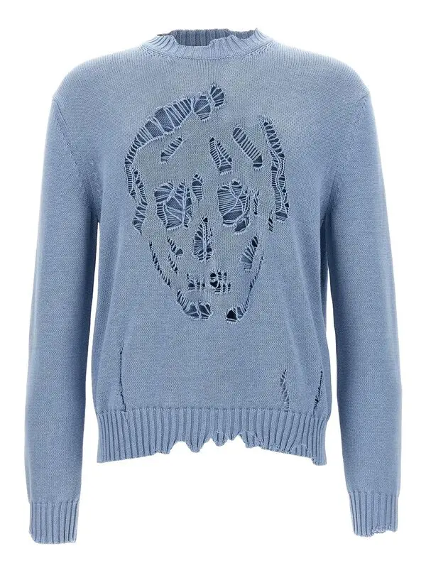 Alexander McQueen Skull Cut-out Cotton Sweater - Blue
