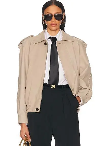 Saint Laurent Leather Bomber Jacket - Gris Clair