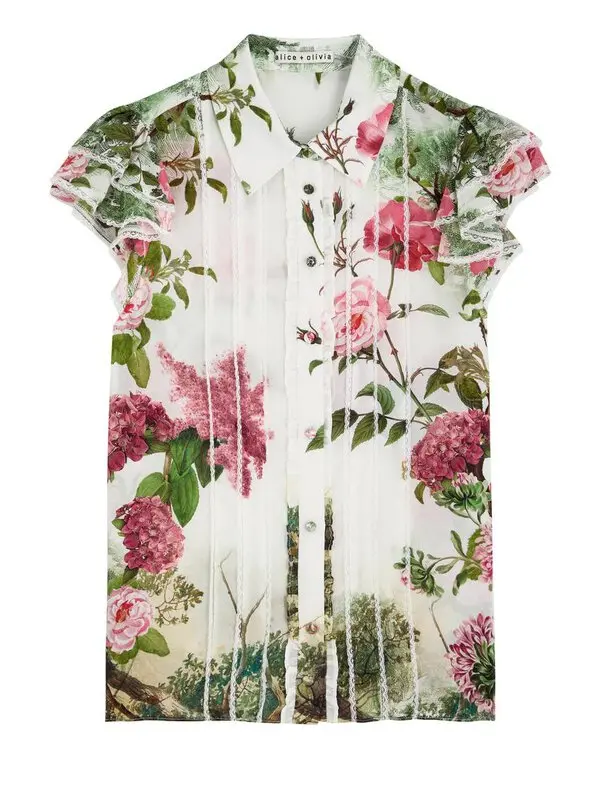 Alice + Olivia Minda Floral-print Silk Blouse - Pink
