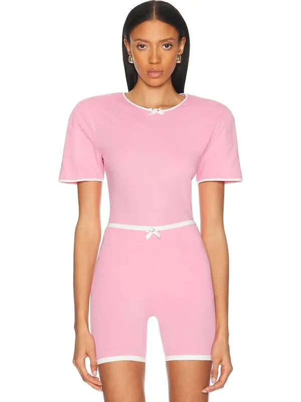 ROWEN ROSE Puff Sleeve Jersey Top - Pink