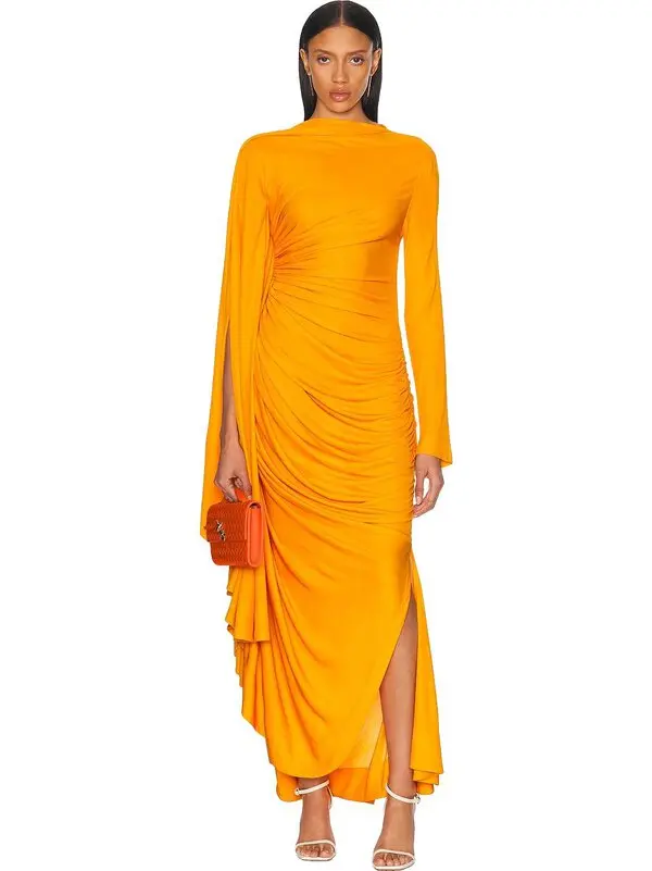 Bottega Veneta Ruched Long Dress - Mandarin