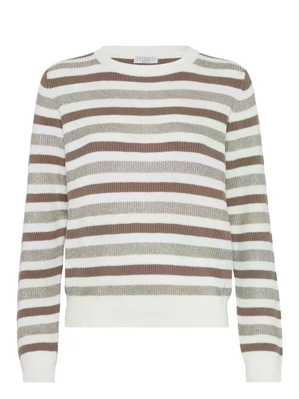 Brunello Cucinelli Striped Cotton Jumper - Neutrals