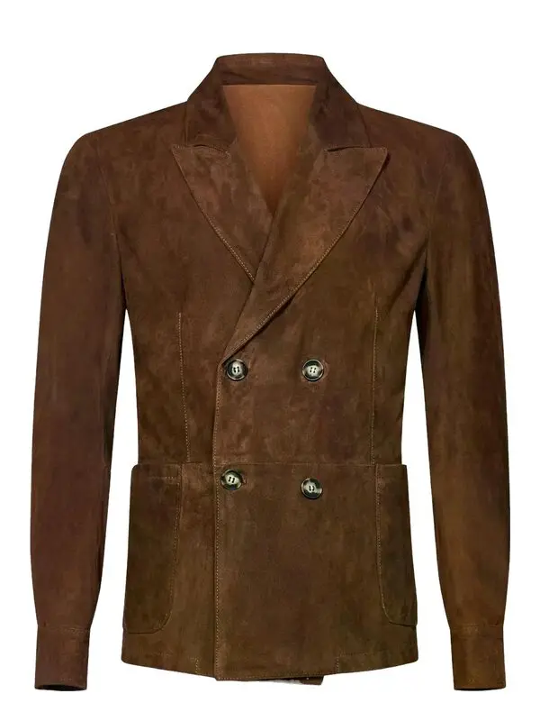 FRANZESE COLLECTION Suede Double-breasted Blazer - Brown