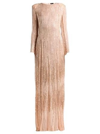 Elisabetta Franchi Sequin Fringe Maxi Dress - Blush