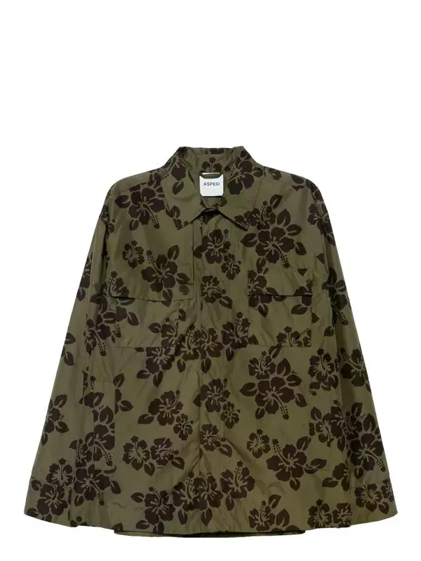 Aspesi Hibiscus-print Lightweight Jacket - Green