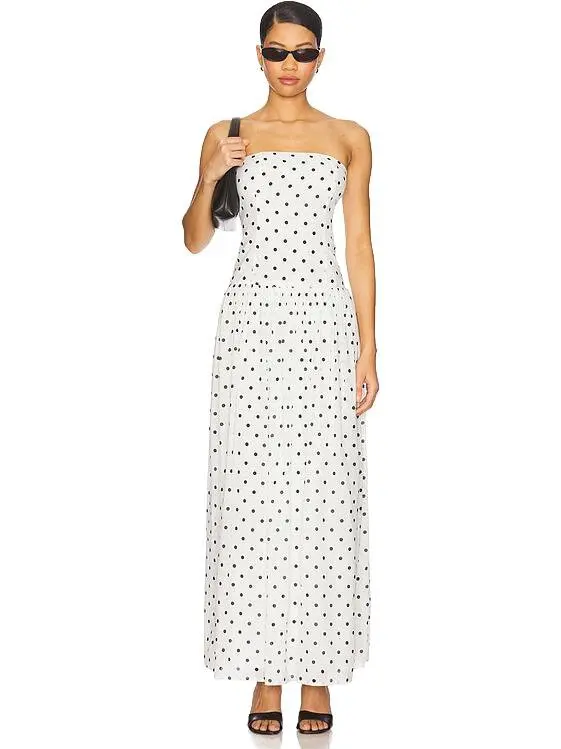 MORE TO COME Celsee Strapless Maxi Dress - White & Black Dot