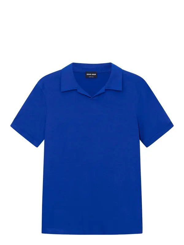 Giorgio Armani Asv Stretch Viscose Jersey Short-sleeved Polo Shirt - Blue